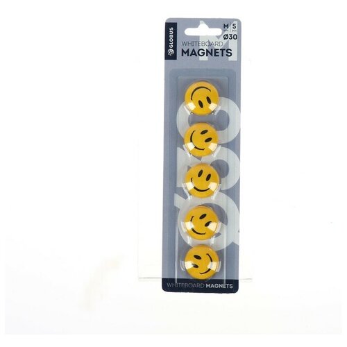 Магниты для досок дизайн Смайлики 30мм 5шт GLOBUS желтые. в бл МЦС30 3551788
