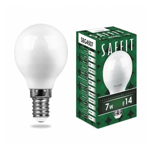 Лампа светодиодная LED 7вт Е14 белый матовый шар (SBG4507) | код 55035 | SAFFIT (8шт. в упак.)
