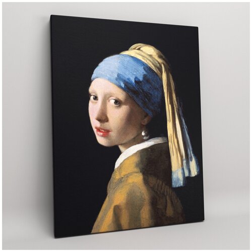 Картина на холсте, репродукция "Девушка с жемчужной серёжкой - Ян Вермеер", с деревянным подрамником, размер 30x40 см
