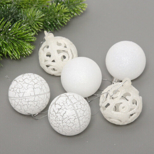 Новогодние шары 6 см (набор 6 шт) «Снежное сияние», Белый