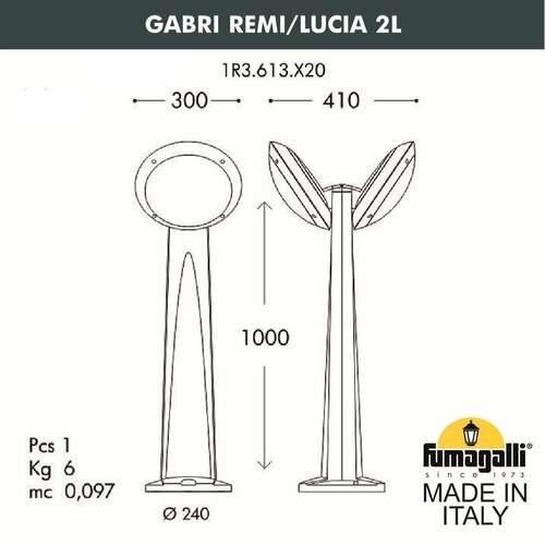 Садовый светильник-столбик наклонный FUMAGALLI GABRI REMI/LUCIA 2L 1R3.613. X20. LYE27