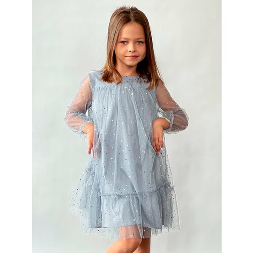 Платье Бушон, размер 98-104, голубой, серый
