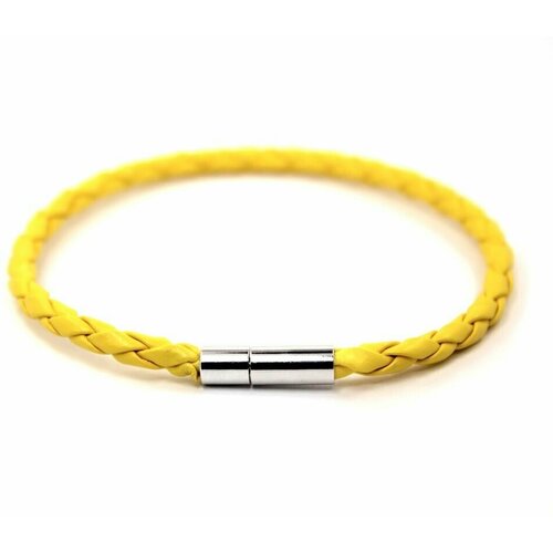 Плетеный браслет Handinsilver ( Посеребриручку ) Браслет плетеный кожаный с магнитной застежкой, 1 шт., размер 18 см, желтый
