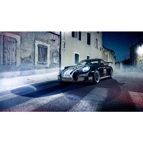 Картина на холсте 60x110 LinxOne "Porsche Front GT3 997 Asphalt" интерьерная для дома / на стену / на кухню / с подрамником