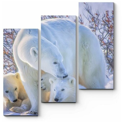 Модульная картина Семейная прогулка полярных медведей 110x117