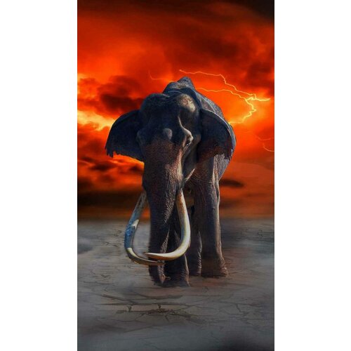 Картина на холсте 60x110 LinxOne "Слон, молнии, фантазия, вертикальный" интерьерная для дома / на стену / на кухню / с подрамником