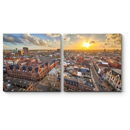 Модульная картина Чарующий Амстердам на закате. 140x70