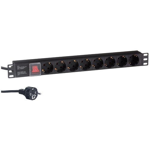 Exegate EX280843RUS Блок розеток ExeGate ServerPro PDU-19H804 Al-8S-EU2.5-SW, 19,1U, алюм, 8Schuko, евровилка, 2.5м