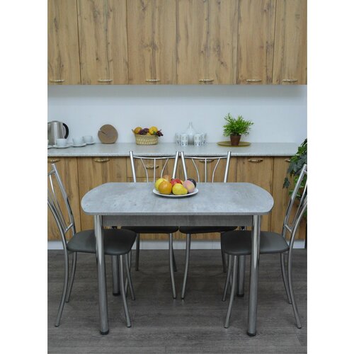 Стол кухонный Европа серый / стол обеденный нераскладной лофт для кухни / овальный стол