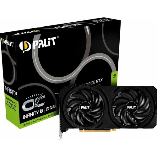 PALIT Видеокарта Palit PCI-E 4.0 RTX4060 INFINITY 2 OC NVIDIA GeForce RTX 4060 8Gb 128bit GDDR6 1830/17000 HDMIx1 DPx3 HDCP Ret NE64060S19P1-1070L