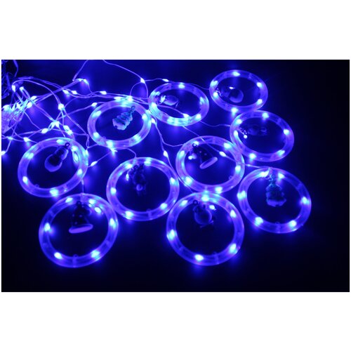 Новогодняя гирлянда светодиодная - Карниз/ бахрома "Кольца с игрушками", 10 LED, синяя, 3 м, 8 режимов, с возможностью наращивания