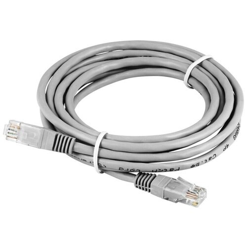 Кабель патч-корд RJ45 UTP cat.5e, 5 метров, литой, многожильный (серый)