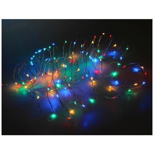 Гирлянда светлячки, 120 разноцветных mini LED-ламп, 12+3 м, серебряный провод, уличная, Koopman International AX8716210