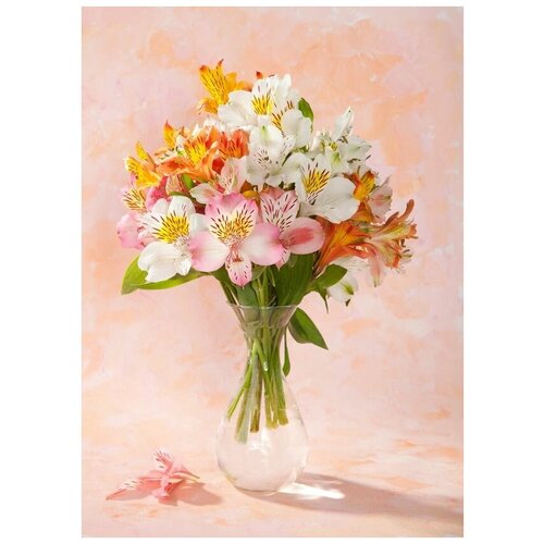 Постер на холсте Букет цветов в прозрачной вазе (Bouquet of flowers in a clear vase) №2 40см. x 56см.