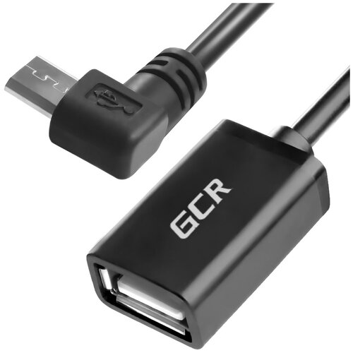 GCR Угловой адаптер переходник OTG для подключения к планшету USB устройств, 0.5 м, черный, угловой коннектор, двойное экранирование, морозостойкий, микро USB