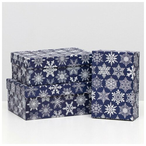 Набор коробок 3 в 1 Снегопад на синем, 23 х 16 х 9,5 - 19 х 12 х 6,5 см