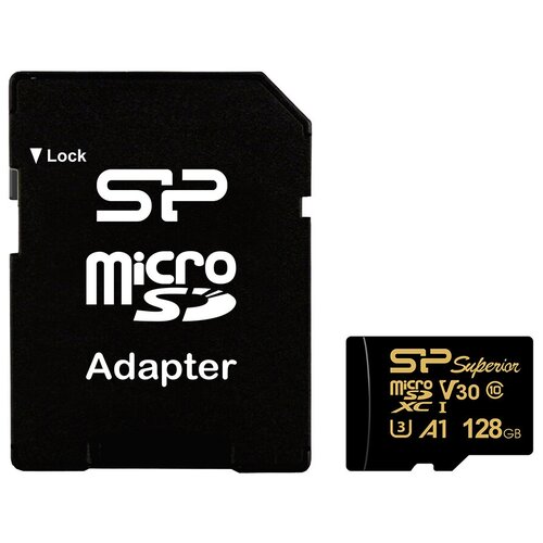 Карта памяти 128Gb - Silicon Power Superior Golden A1 MicroSDXC Class 10 UHS-I U3 A1 SP128GBSTXDV3V1GSP с адаптером SD