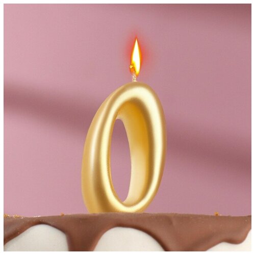Свеча для торта цифра "Овал" золотая "0", большая, 7 см