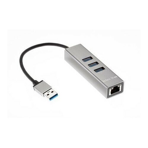 Telecom кабели Переходник USB 3.0 -->RJ-45 1000Mbps +3 USB3.0, Aluminum Shell, 0.2м