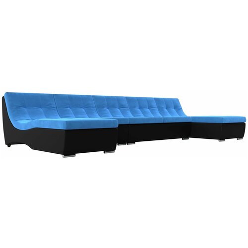 П-образный модульный диван Монреаль Long, голубой; черный