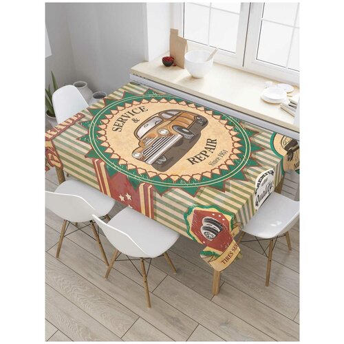 Скатерть прямоугольная JoyArty на кухонный стол "Винтаж гараж" из оксфорда, 180x145 см