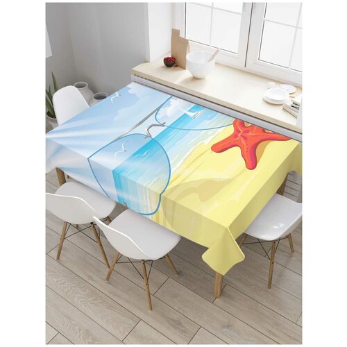 Скатерть прямоугольная JoyArty на кухонный стол "Солнечные очки на море" из оксфорда, 180x145 см