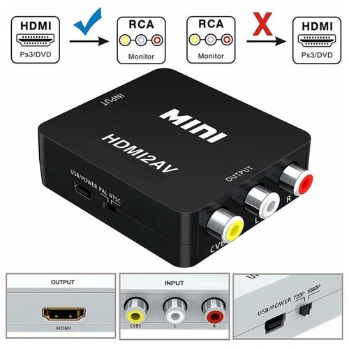 Конвертер переходник из HDMI в AV (HDMI2AV) / черный