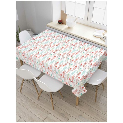 Скатерть прямоугольная JoyArty на кухонный стол "Рыбки с узорами" из оксфорда, 180x145 см