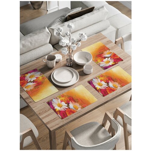 Комплект тканевых салфеток, плейсматов с рисунком JoyArty "Букет цветов" для сервировки стола, подарочный набор 46x30 см, 4шт.