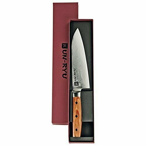 Поварской Шеф-Нож Сантоку Shimomura UNR-02 (160 мм) - Нож кухонный, сталь V-Gold №10 в нерж. обкладках 33 слоя, рукоять pakka wood