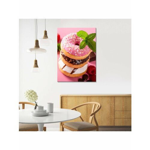 Картина на холсте с подрамником Пончики малина и мята 40х60