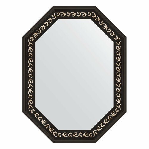 Зеркало настенное Polygon EVOFORM в багетной раме чёрный ардеко, 64х84 см, для гостиной, прихожей, кабинета, спальни и ванной комнаты, BY 7139