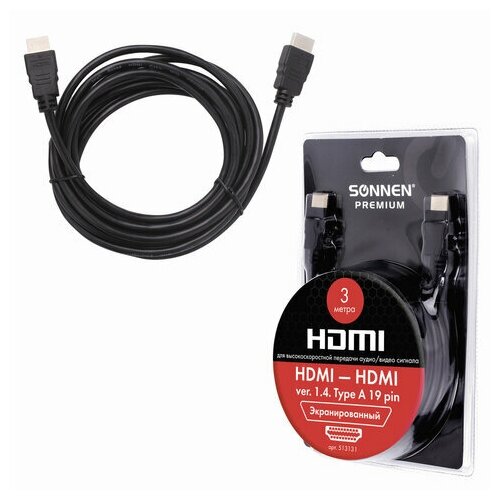Кабель аудио-видео Sonnen Premium, HDMI (m) - HDMI (m), 3м, экранированный, 2шт. (513131)