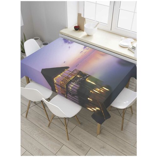 Скатерть прямоугольная JoyArty на кухонный стол "Отдых на причале" из оксфорда, 180x145 см