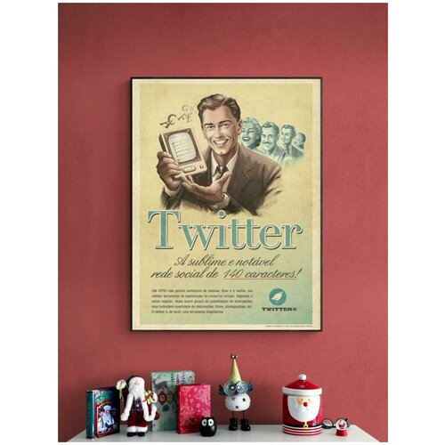 Постер / Плакат / Картина Ретро плакта твиттер 40x50 см в раме