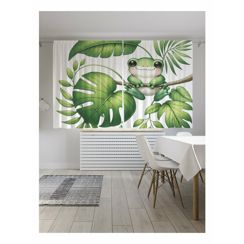 Фотошторы для кухни и спальни JoyArty "Лягушка в пальмах", 2 полотна шириной по 145 см, высота 180 см