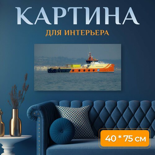 Картина на холсте "Лодка, судно, море" на подрамнике 75х40 см. для интерьера