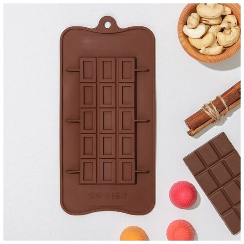Доляна Форма силиконовая для шоколада Доляна «Шоколатье», 25×11,5×0,5 см, 15 ячеек, цвет шоколадный