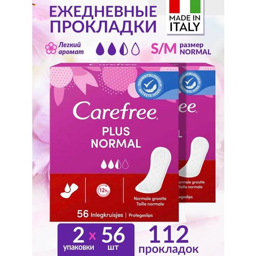 Ежедневные женские прокладки Carefree Plus Normal 112 шт (56 шт х 2 уп), 2,5 капли, легкий аромат, ежедневки Кефри ароматизированные