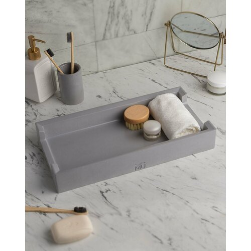 Декоративный поднос для ванной, подставка для косметики, органайзер в ванную James Long S GL, 40x20 см, бетон, серый глянцевый