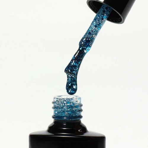 Queen fair Гель лак для ногтей, «GLITTER FLASH», 3-х фазный, 8мл, LED/UV, цвет прозрачный/голубой (04)