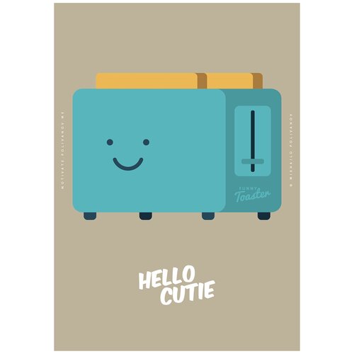 Интерьерный постер на стену картина для интерьера в подарок плакат "Hello Cutie Toaster" размера 40х50 см (400х500 мм) репродукция без рамы в тубусе для декора комнаты офиса дома дизайна кухни спальни гостиной детской