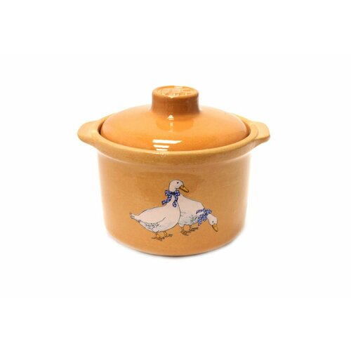 Горшок-сотейник для запекания в духовке, форма для выпечки, жульена, 0,6л "Гуси" Терракот керамика