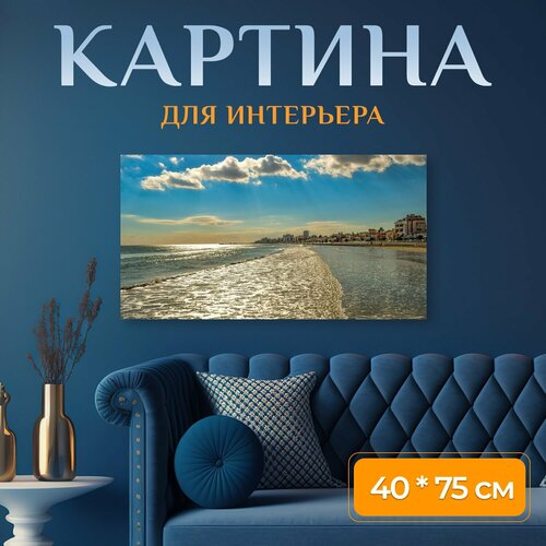 Картина на холсте "Кипр, ларнака, городской пляж" на подрамнике 75х40 см. для интерьера