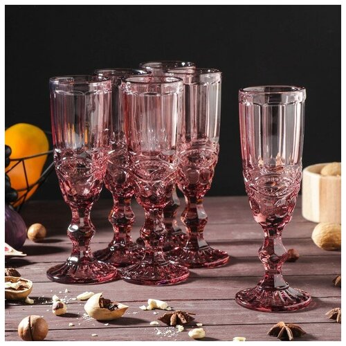 Набор бокалов для шампанского Magistro «Ла-Манш», 160 мл, 7×20 см, 6 шт, цвет розовый