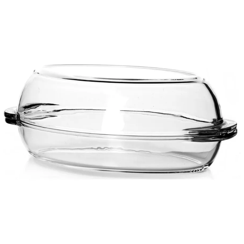 Кастрюля стеклянная овальная с крышкой 2 литра / жаропрочная стеклянная форма для запекания 35х19х7 см