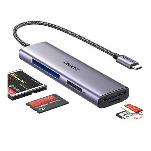 Кардридер UGREEN CM627 (15307) 4-в-1 USB-C Card Reader. Цвет: серый.