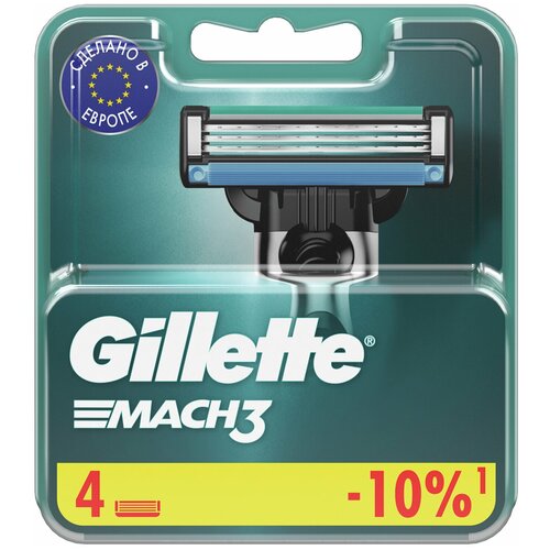 Сменные кассеты для бритья 4 шт, GILLETTE (Жиллет) «Mach3», для мужчин