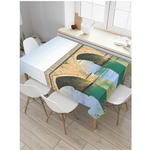 Скатерть прямоугольная JoyArty на кухонный стол "Мост с отражением" из оксфорда, 120x145 см