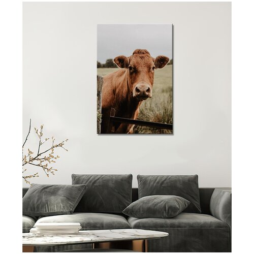 Картина - Корова, коричневая корова, корова на пастбище, бык (7) 50х70